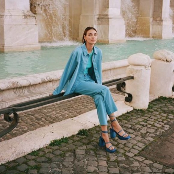 Zara | Jackets & Coats | Zara Solid Bright Blue Jean Jacket Nwt ...